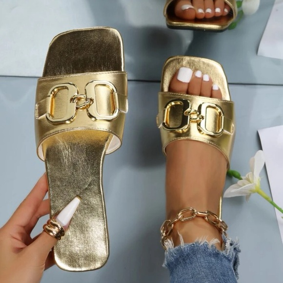 Shoes | Metallic Gold Slide Sandal | Poshmark